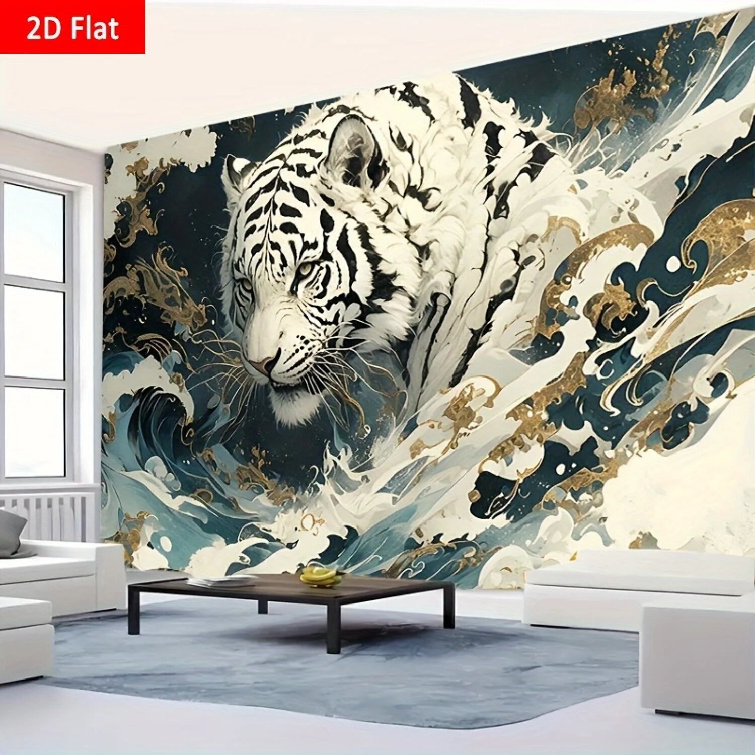 Полиэстеровый гобелен с белым тигром 130X150cm