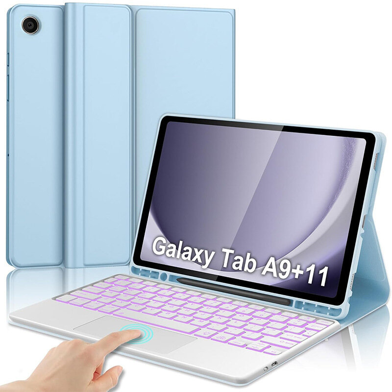 Samsung Tab A9 Plus 11-дюймовый SM-X210/X216/X218 Сенсорная подсветка Bluetooth Клавиатура 216 Слот для ручки Кожаный чехол Силиконовый