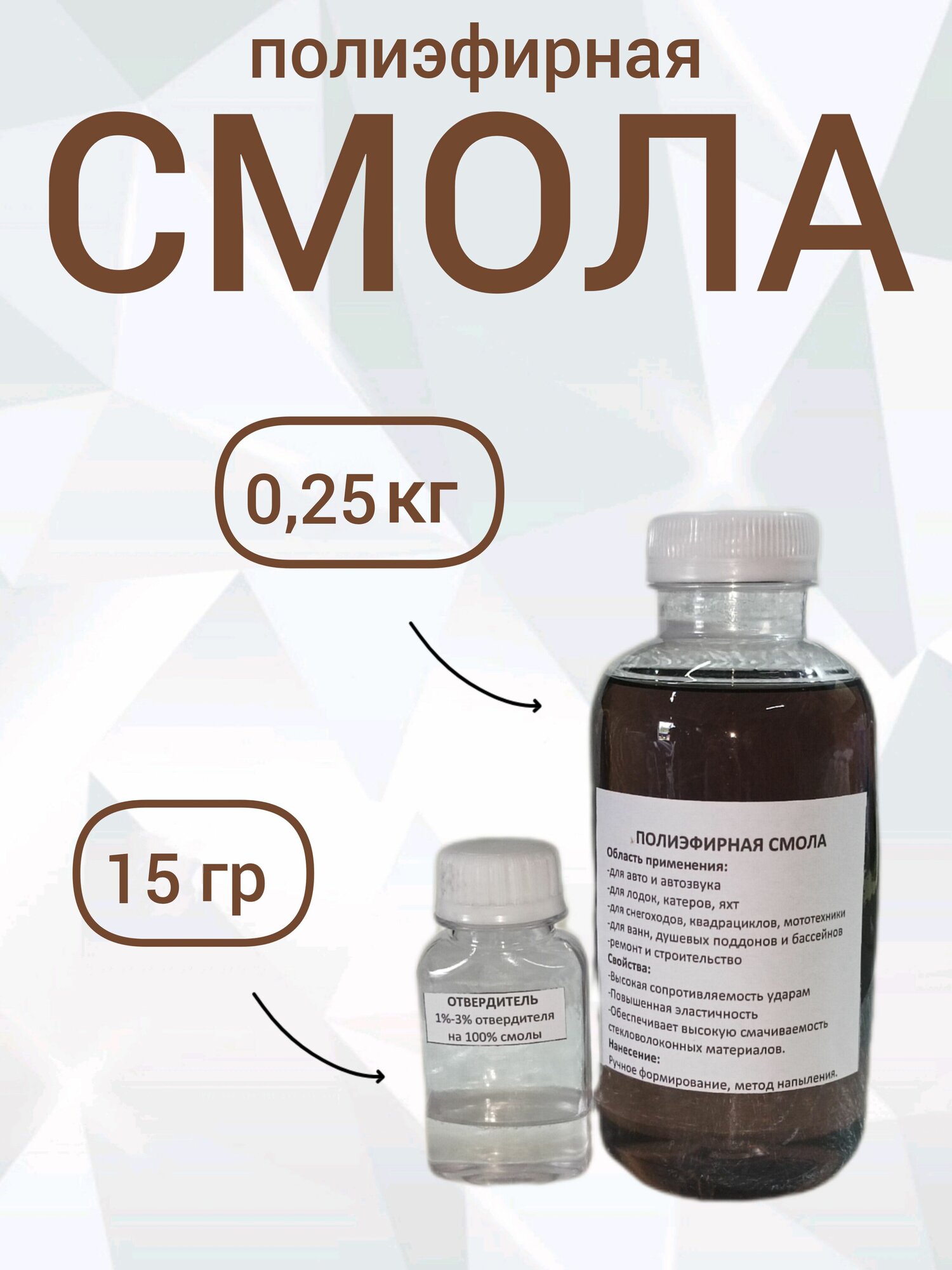 Смола полиэфирная 250г с отвердителем для ремонта авто, лодок и т. д.