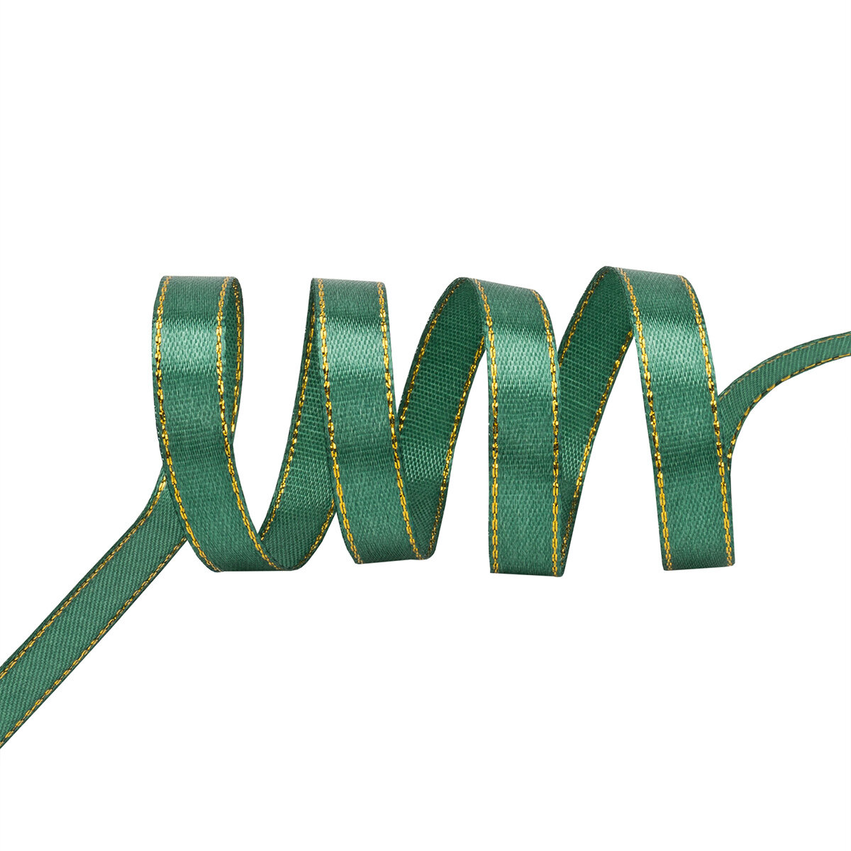 Лента атласная односторонняя, ширина 1 см, цвет тёмно-зелёный с золотистым краем, 20 метров