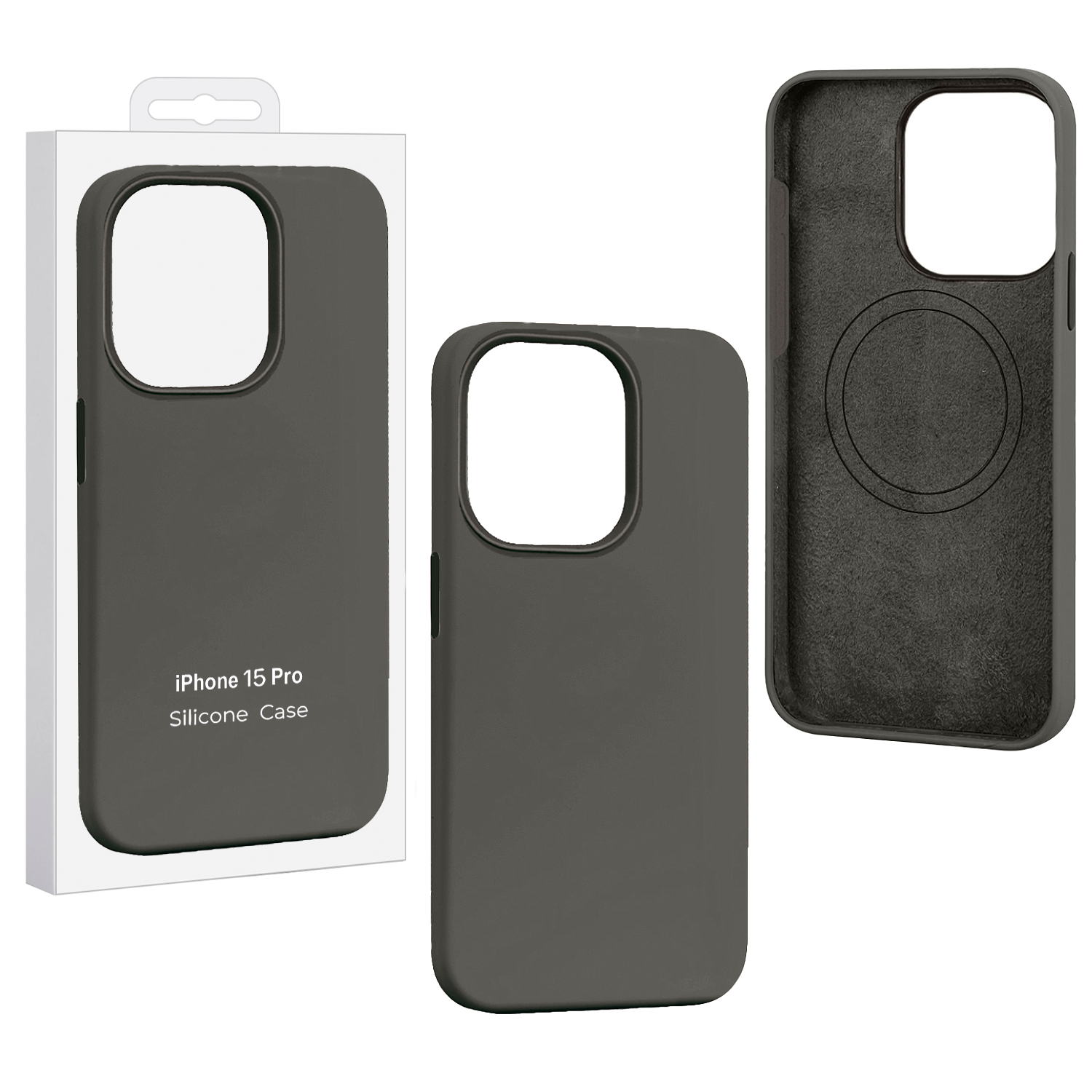 Чехол для iPhone 15 Pro Silicon Case Clay, анимация NFC, поддержка беспроводной зарядки, серый