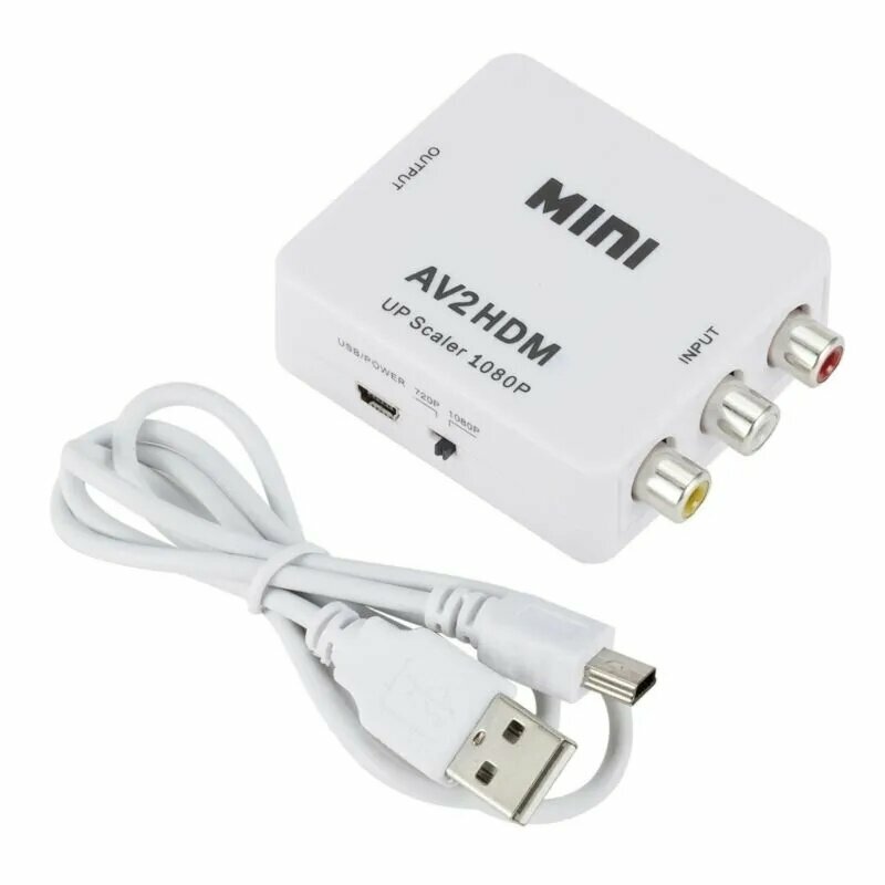 (1 комплект) Конвертер AV 3RCA to HDMI 1080P - белый