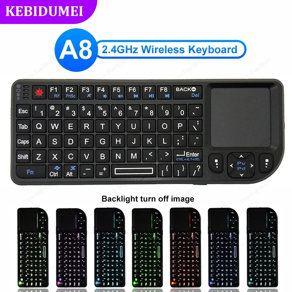 Беспроводная клавиатура с тачпадом kebidumei A8, RGB, Russian