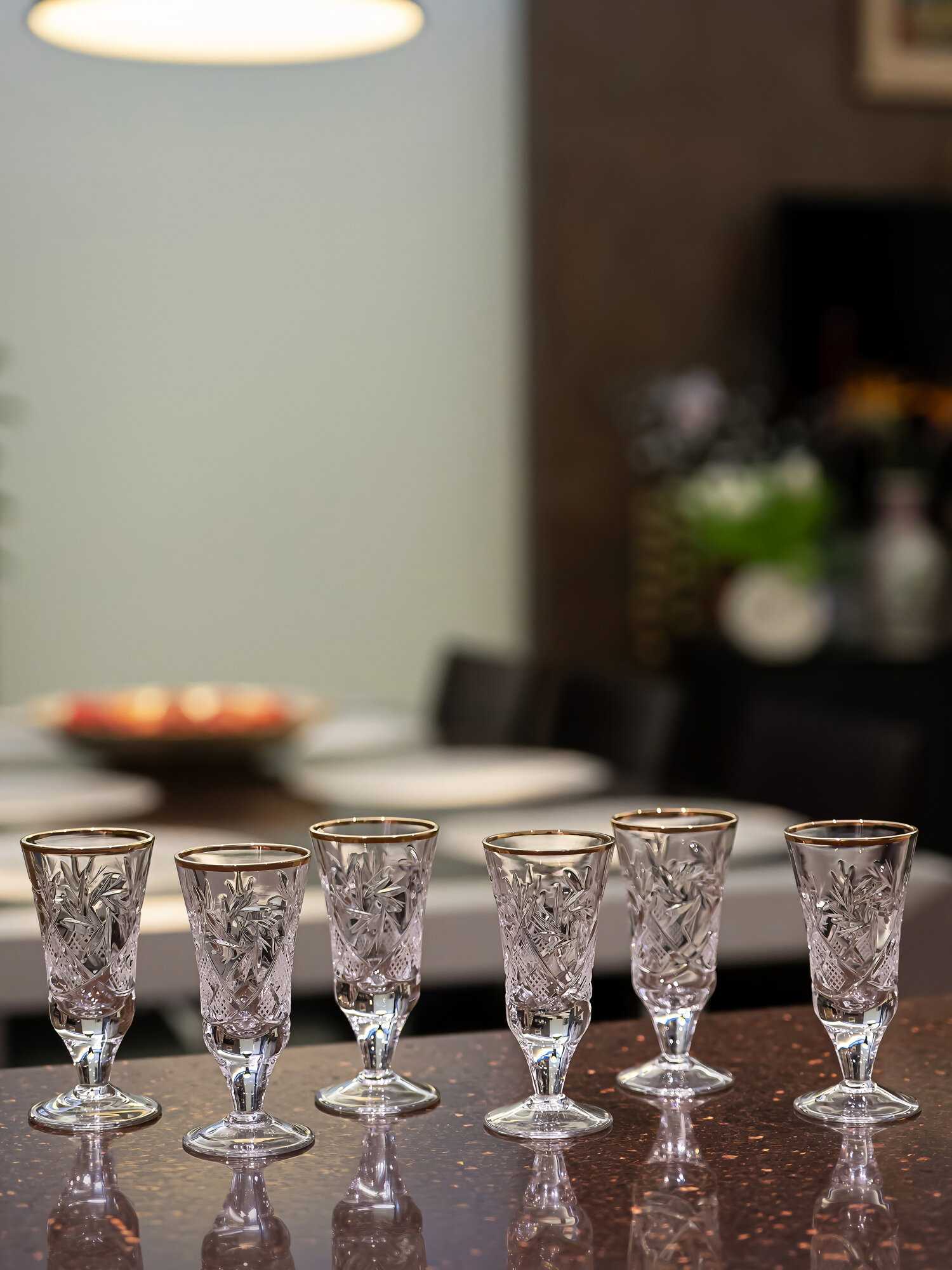 Хрустальные рюмки на ножке для водки, ликера, коньяка 25 мл. набор 6 шт. Неман 1000/1, 2879/25гр отводка золотом