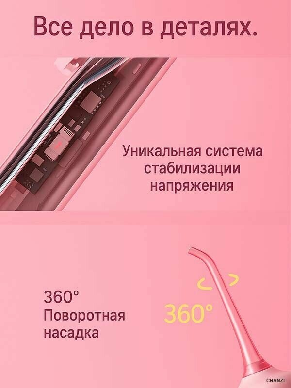 Ирригатор для полости рта Портативный , Soocas W3F для брекетов, имплантов, 4 режимов, 4 насадки, розовый