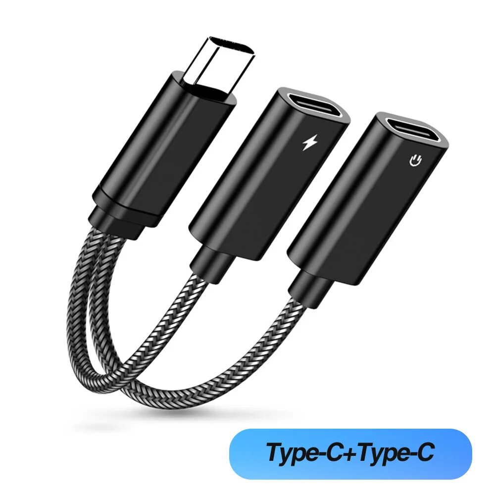 Адаптер для наушников и зарядного устройства 2 в 1 USB Type C на 3,5 мм, USB C — C Aux Audio черный