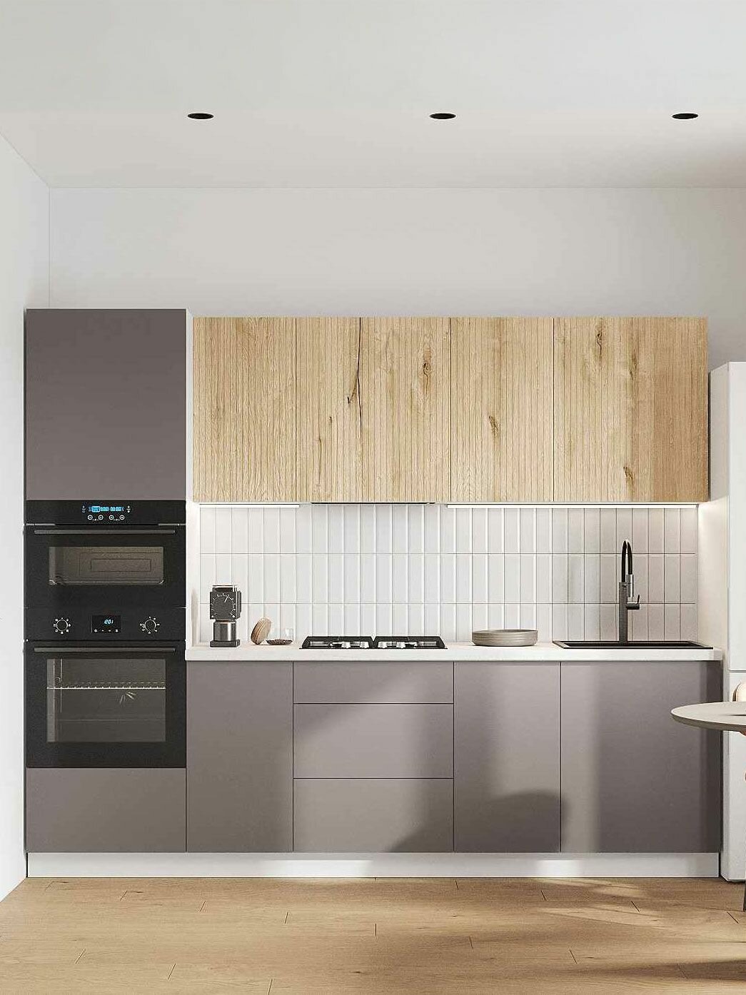 Кухонный гарнитур Комби 2.6 м, мебель для дома и кухни, Белый / Дуб Торонто / Грей