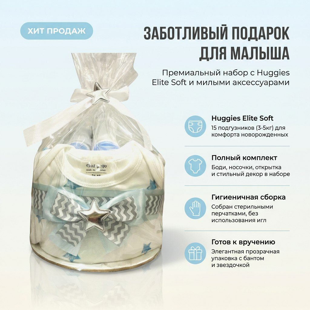 Торт из подгузников Мини голубой