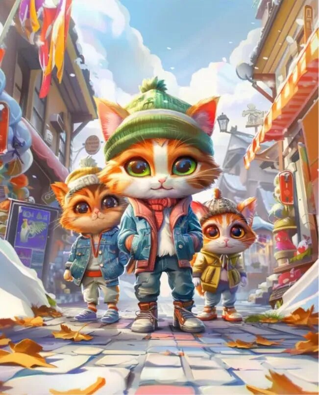 Алмазная Мозаика "Три Мультяшных Котенка" 40x50 См Алмазная Вышивка / Картина Стразами Подарков / Украшения