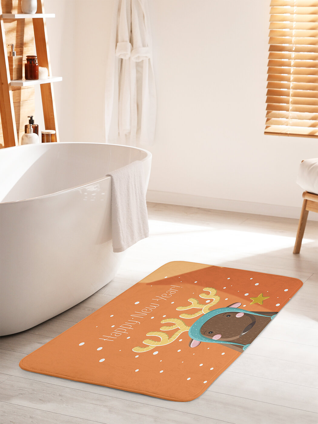 Коврик для ванной комнаты и туалета противоскользящий "Олень в новогоднюю ночь" 60х100 см, JoyArty, серия Новый год