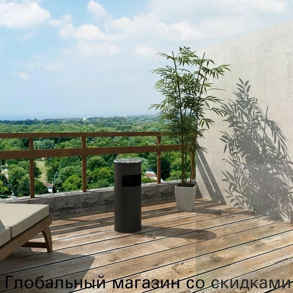 Уличный уличный урн для мусора и окурков 2-в-1, 24,5х60,5 см, черный — фото 1