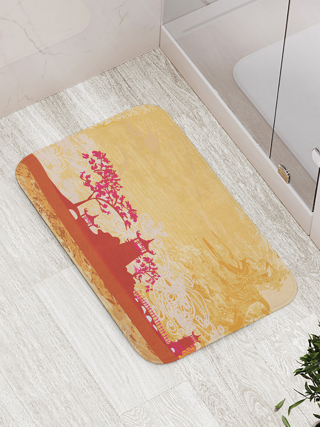 Коврик для ванной комнаты, туалета "Огненное небо Китая" противоскользящий, 52х77 см, JoyArty