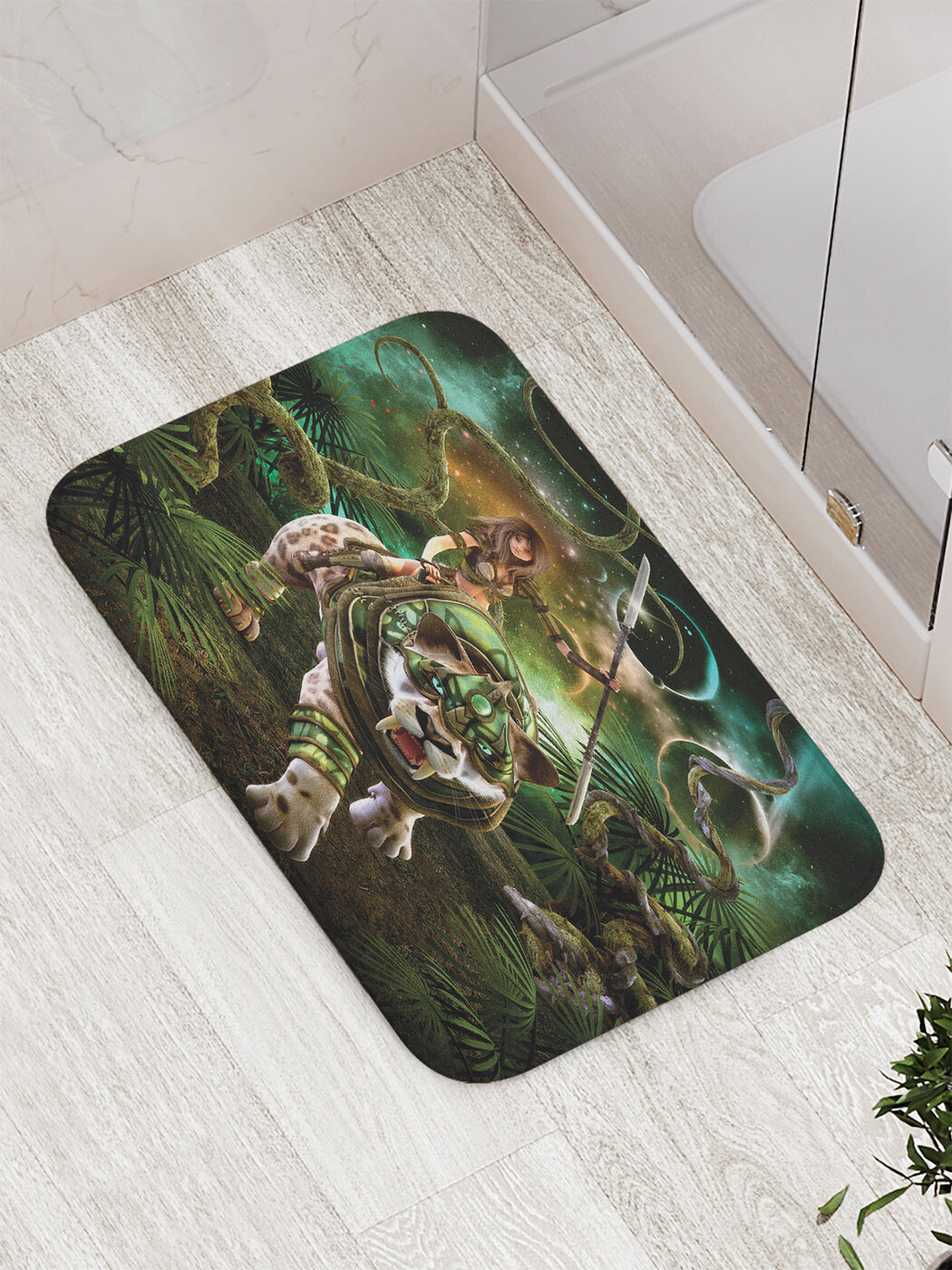 Коврик для ванной комнаты, туалета "Фантазийная воительница" противоскользящий, 52х77 см, JoyArty