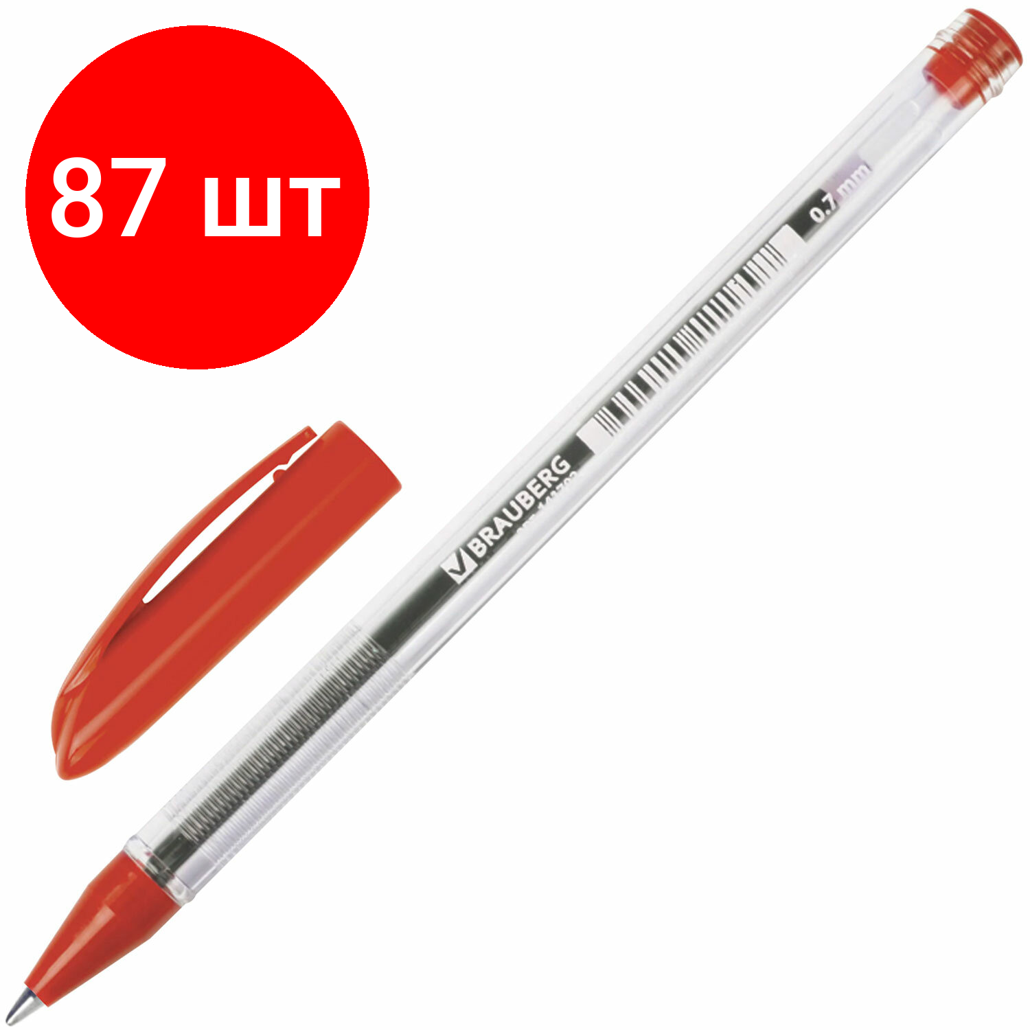 Комплект 87 шт, Ручка шариковая масляная BRAUBERG "Rite-Oil", красная, корпус прозрачный, узел 0.7 мм, линия письма 0.35 мм, 142148