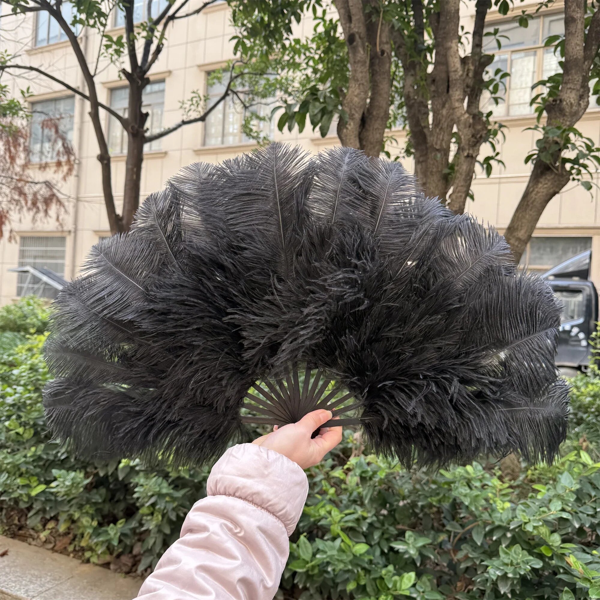 Натуральные белые страусиные веера Черный, Black, 1PCS 70cmx40cm Right