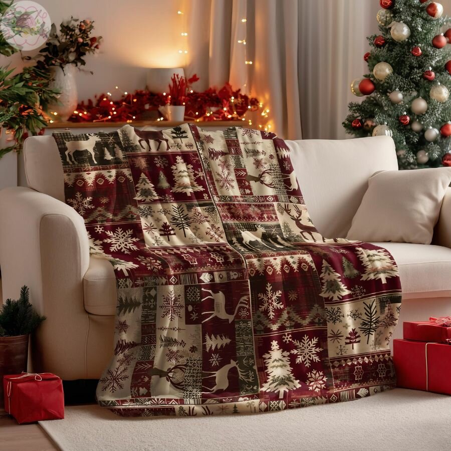 Плед новогодний из фланели, Christmas покрывало на кровать, пушистый плед на диван и кресло для сна и отдыха, теплое одеяло, простыня, накидка - мягкий и удобный