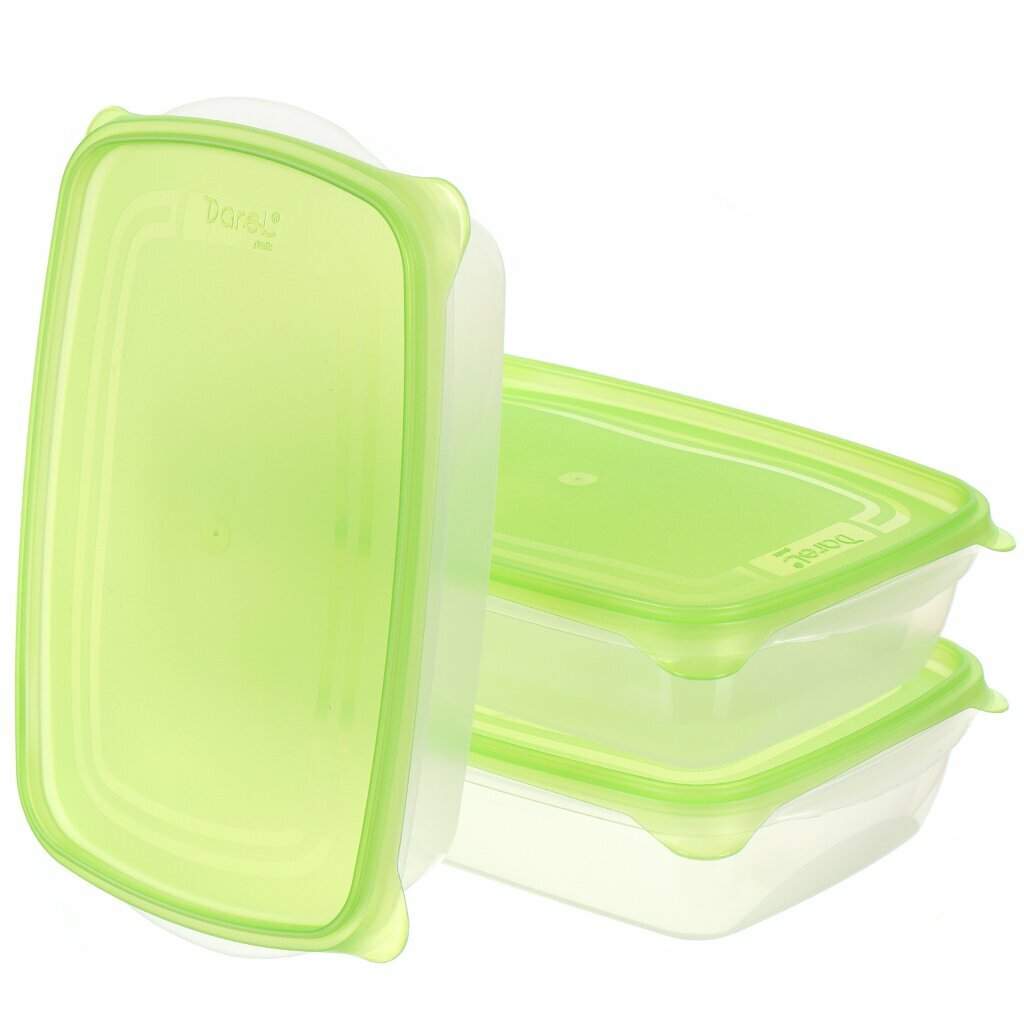 Набор пищевых контейнеров Darel Трио 1.3 л, 3 шт, прямоугольные пластиковые емкости для хранения продуктов и СВЧ