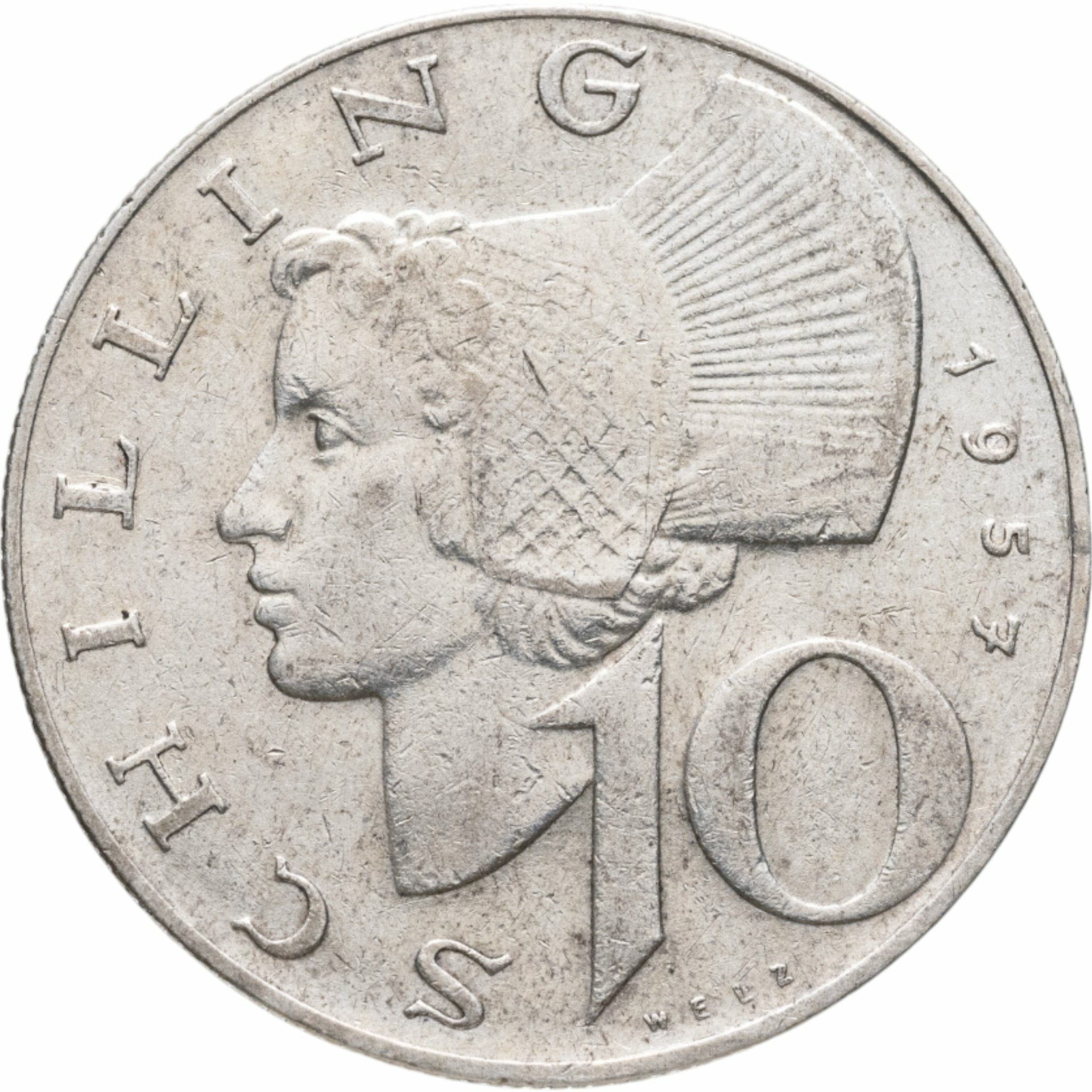Австрия 10 шиллингов shillings 1957, Серебро 640, в сохранности AU