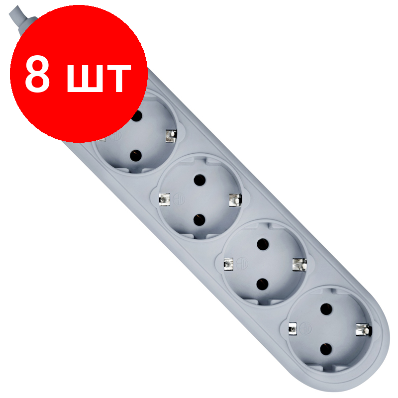 Комплект 8 шт, Сетевой фильтр Defender ES Lite 4 розетки 1.8м, серый