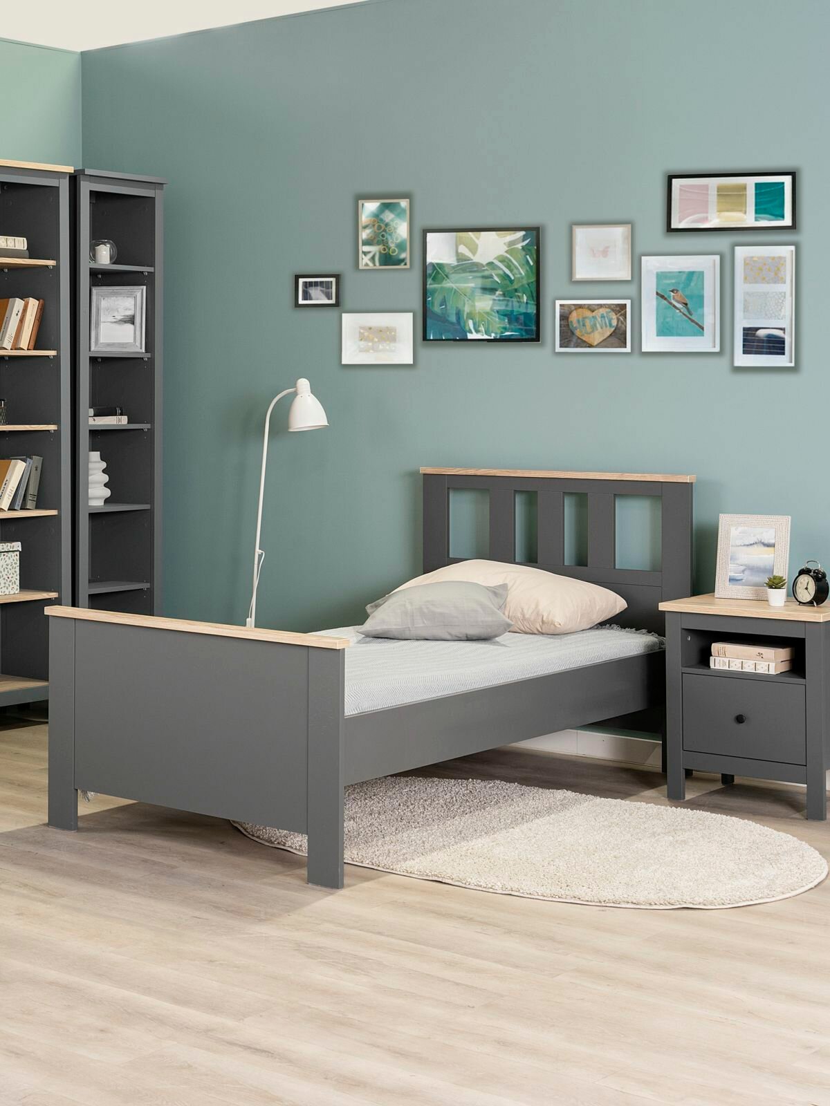 Кровать односпальная Сага, 90х200 см, серая/ясень, ГУД лакк