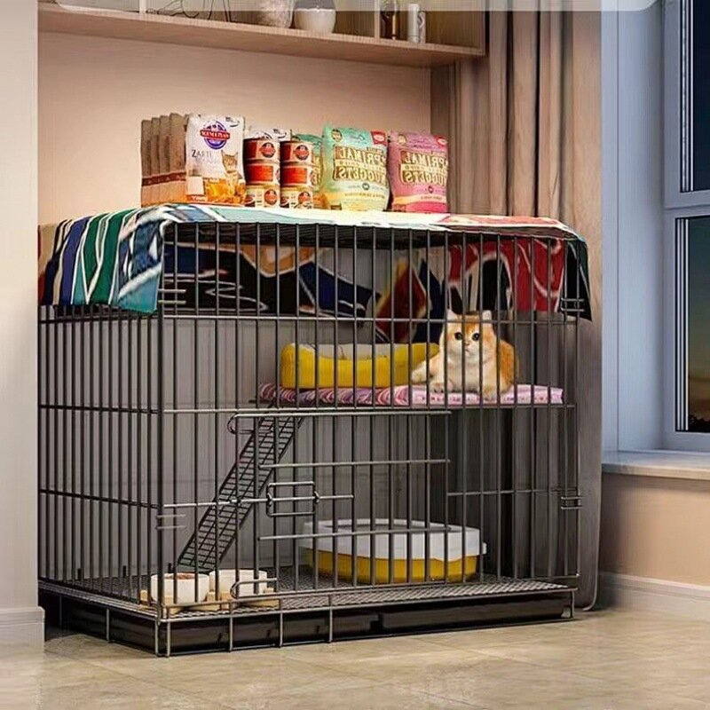 Клетка для кошек для домашнего использования с интегрированным туалетом, двухуровневая, экономящая пространство, большая вилла для кошек