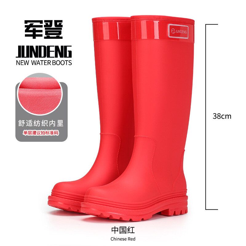 Утепленные женские высокие резиновые сапоги, водонепроницаемая обувь с флисовой подкладкой и нескользящая резиновая обувь.