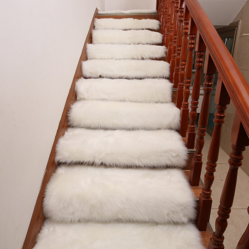 Имитация шерсти, коврик для ступеней, квадратный коврик для винтовой лестницы, длинный плюшевый ковер, наклейка для ступеней, нескользящий коврик для домашнего использования