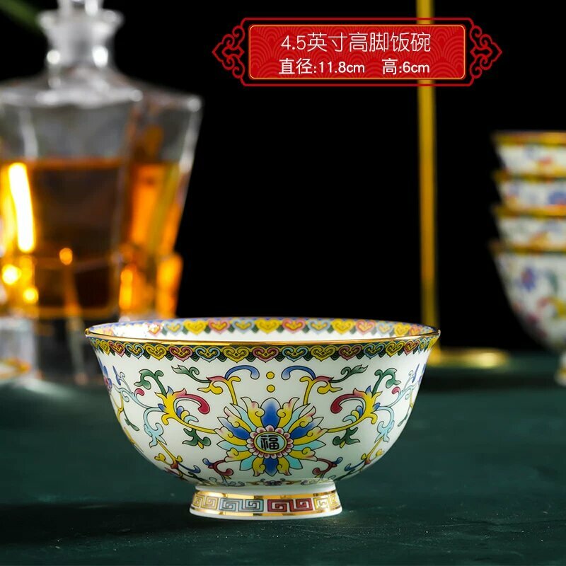 Набор посуды из эмалированного фарфора в китайском стиле: миска и тарелка, домашняя посуда из костяного фарфора