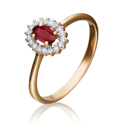 Кольцо, красное золото, 585 проба, бриллиант, рубин