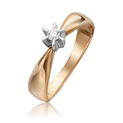 Кольцо, комбинированное золото, 585 проба, бриллиант