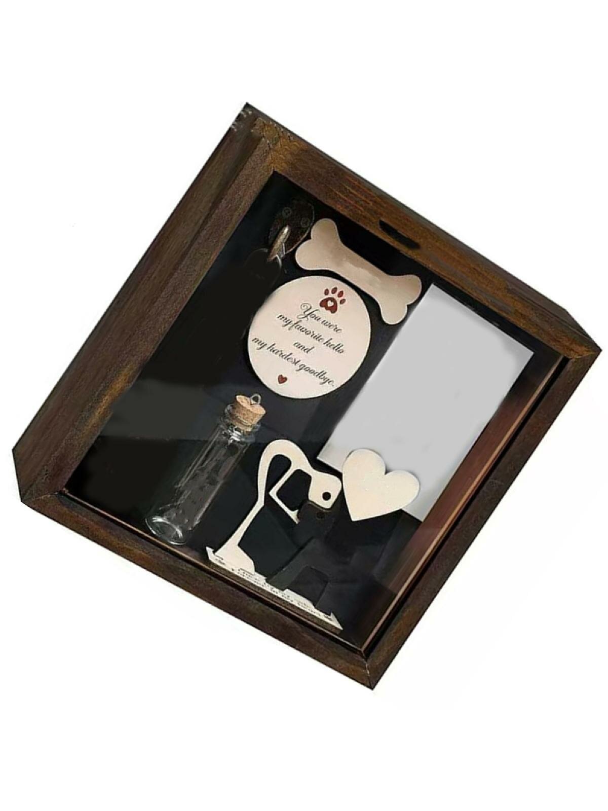 Коробка теней для мемориального подарка домашнему животному со скульптурой собаки, коробка сувениров для показа ошейника Tages