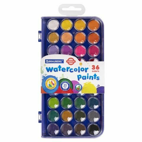 2 шт. Краски акварельные BRAUBERG "PREMIUM" 36 цветов, круглые кюветы 23 мм, пенал, 191746