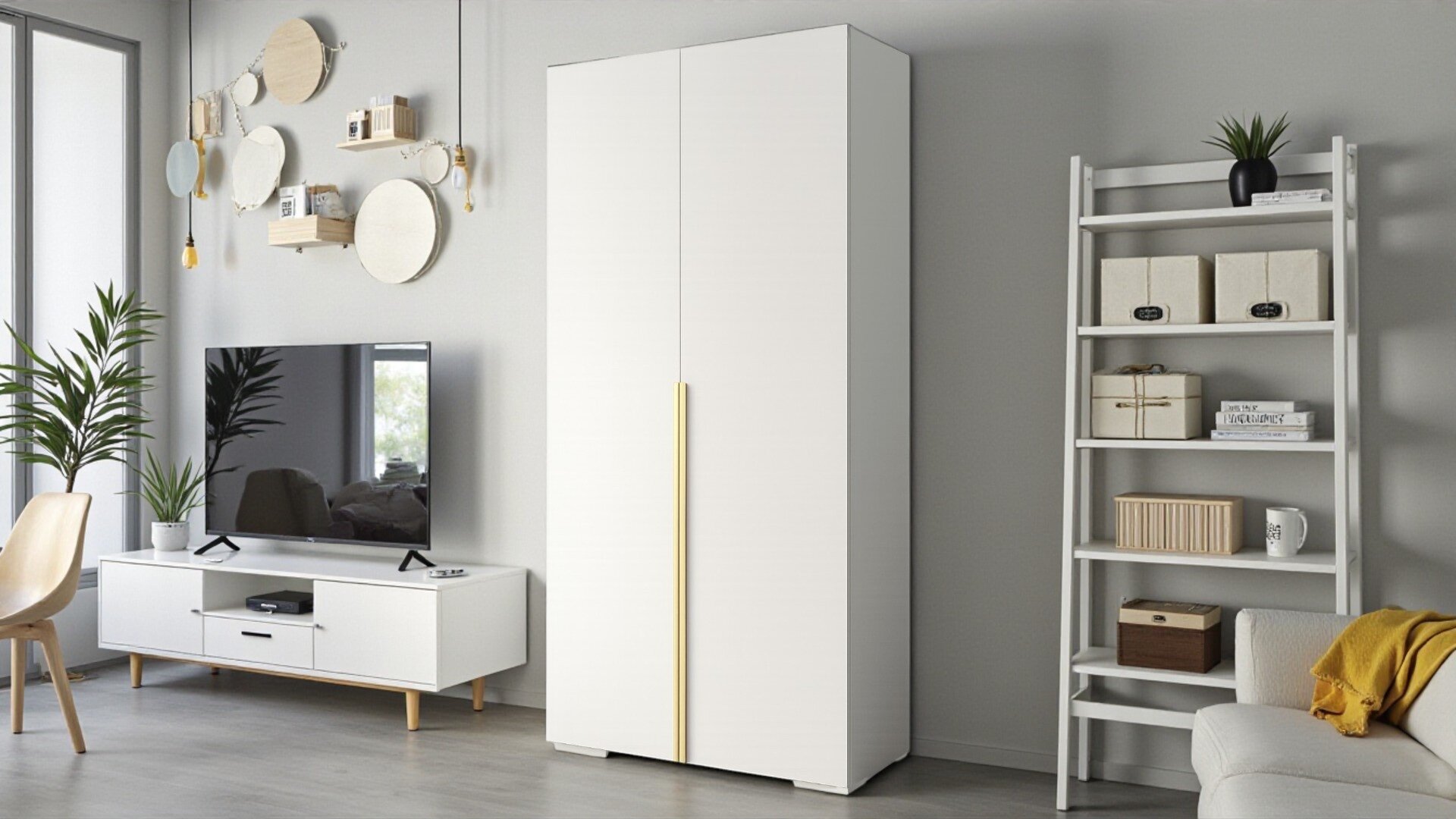 Распашной двухсекционный шкаф Мори - 3 Белый Снег 8685 BS NEW 100*50*240 см Фиеста