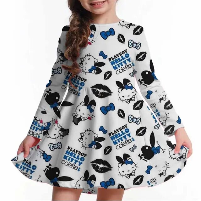 Это платье с длинными рукавами Hello Kitty идеально подойдет девочкам для вечеринок и детских каникул весной, а также для повседневной носки осенью.