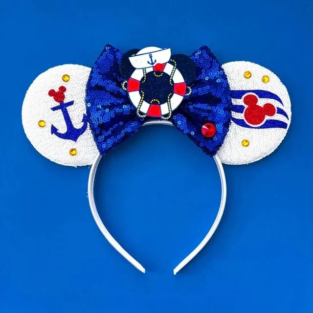 Повязка на голову Disney с белыми жемчужинами и ушками Микки Мауса, женское красочное украшение для волос из мягкого хлопка с бантиком, повязка на голову для девочки с Минни Маус, детский подарок.