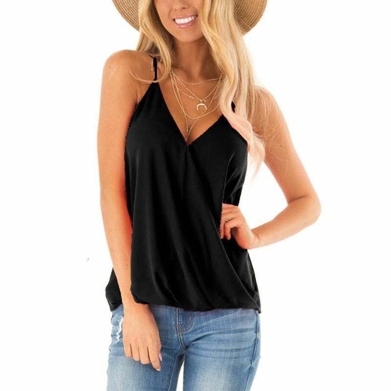 Сексуальная женская майка на бретелях с V-образным вырезом, Черный - 3XL
