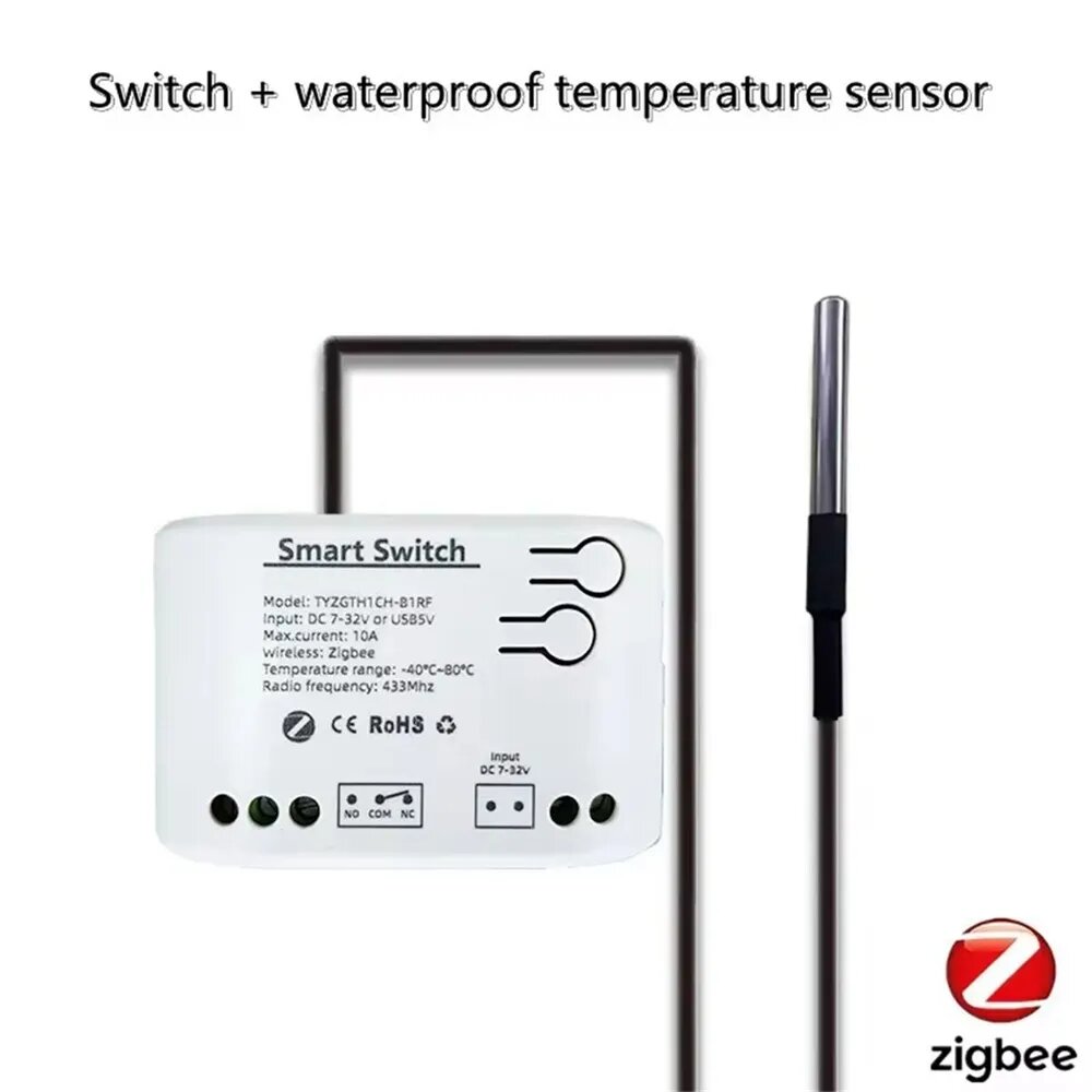 Tuya Smart ZigBee Switch с Датчиком Температуры DC 7-32V Белый — фото 1