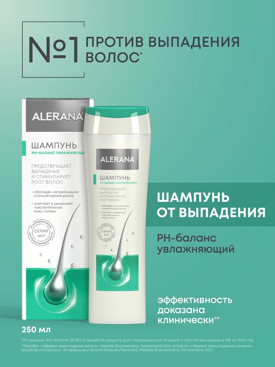 Шампунь увлажняющий от выпадения, Алерана, бессульфатный,250 мл
