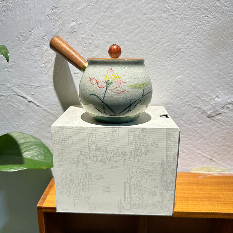 Ge печь ручная роспись лотоса деревянная ручка Боковая ручка чайник кунг-фу бытовой свет Роскошный Ретро питательный