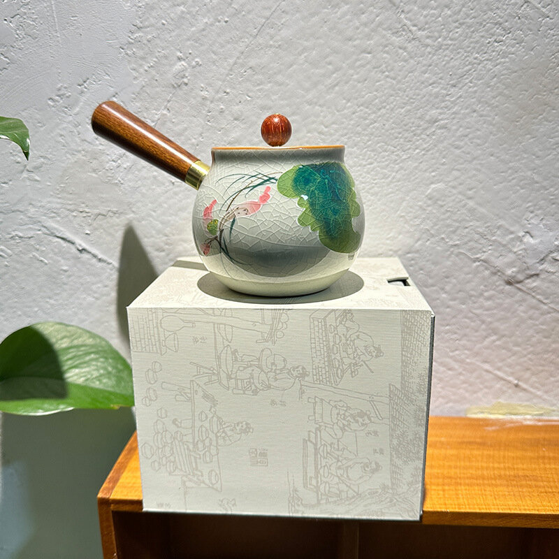 Ge печь ручная роспись лотоса деревянная ручка Боковая ручка чайник кунг-фу бытовой свет Роскошный Ретро питательный