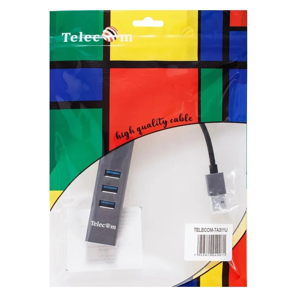 Переходник Telecom usb 3.0 - rj-45 1000mbps и 3хusb 3.0 aluminum shell 0.2m TA311U