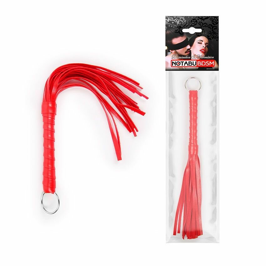 Эротический БДСМ атрибут- Плетка, эко- кожа, красный, 280 мм