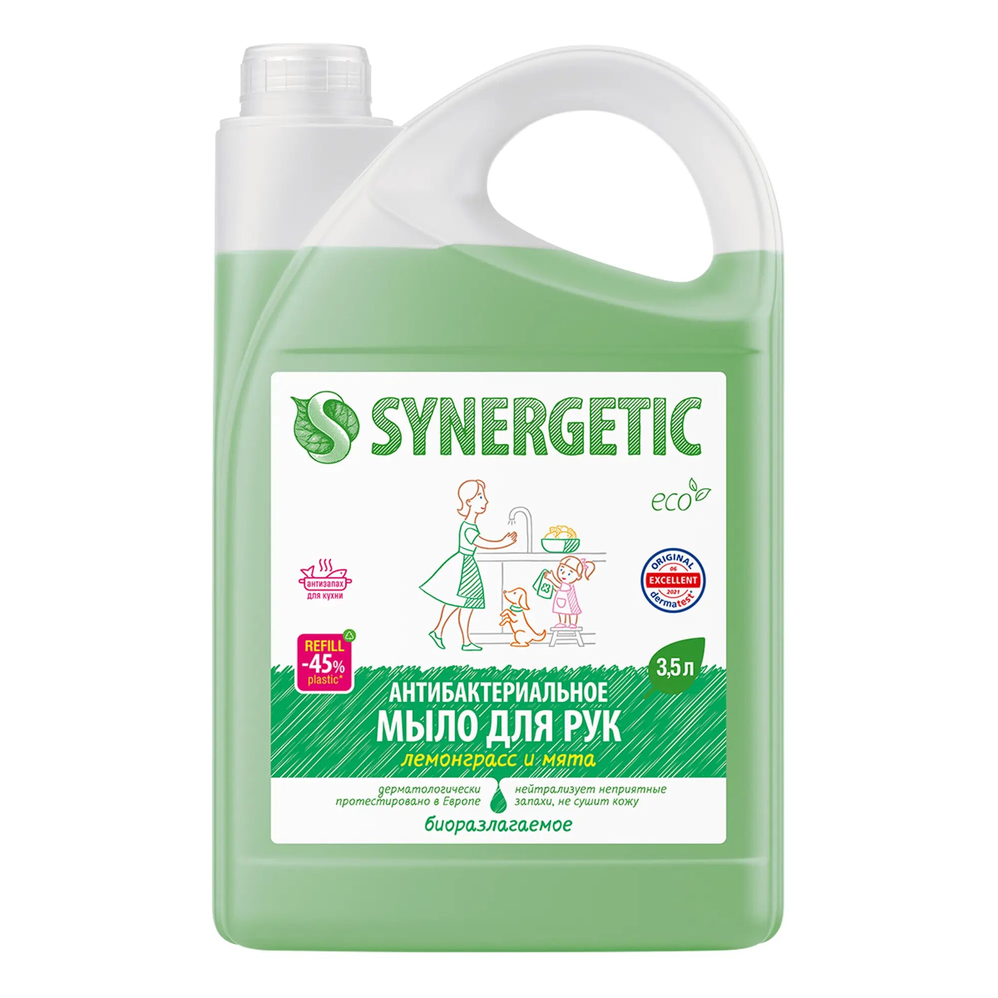 Мыло жидкое для рук Synergetic лемонграсс и мята 3.5л