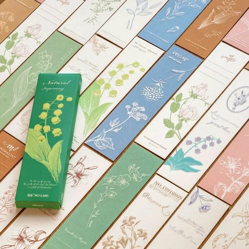 Закладки для книг Natural flowers, набор красивых рельефных закладок с цветами и надписями, 20 штук