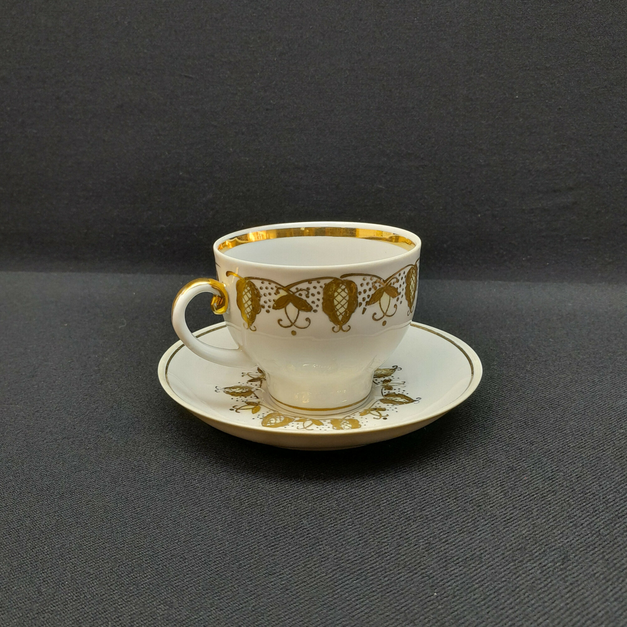 Чайная пара, Барановка, фарфор, позолота, 225 мл. Винтаж, СССР.