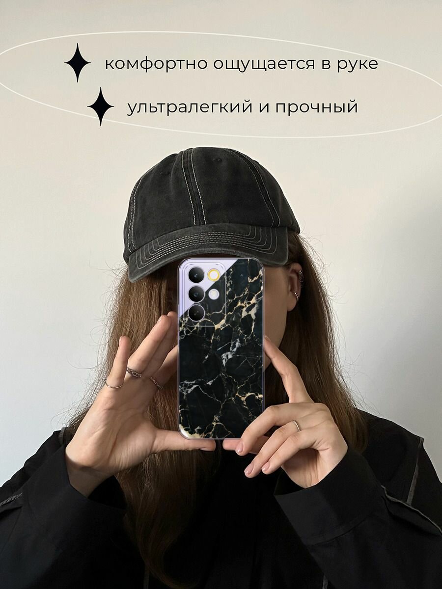 Чехол на Realme C85 / Реалми C85 с принтом Черный мрамор уголок, прозрачный — фото 1