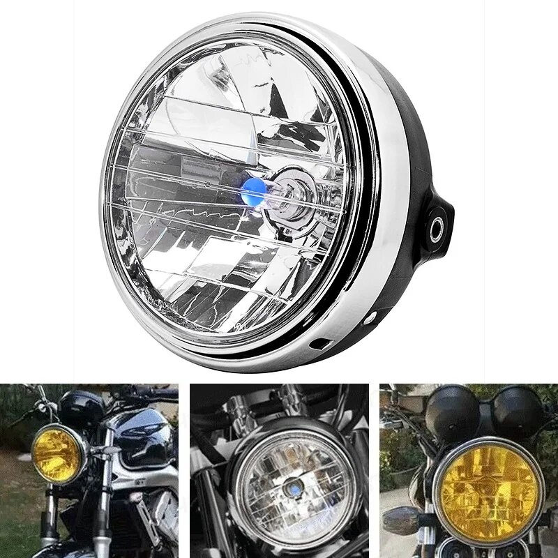 8-дюймовые круглые мотоциклетные фары, 12 В, галогенная хрустальная лампа, модификация, подходит для Honda CB400 VTEC/900/CB1300 Hornet/VTR250 Серебряный, 1pc Clear Lens