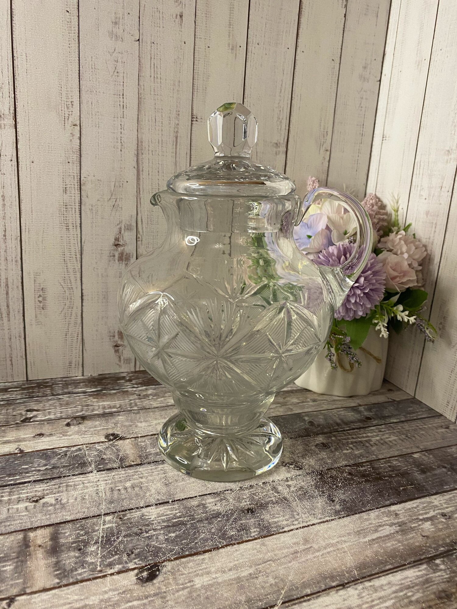 Чайник кувшин с крышкой СССР хрустальный, 1.2 литра