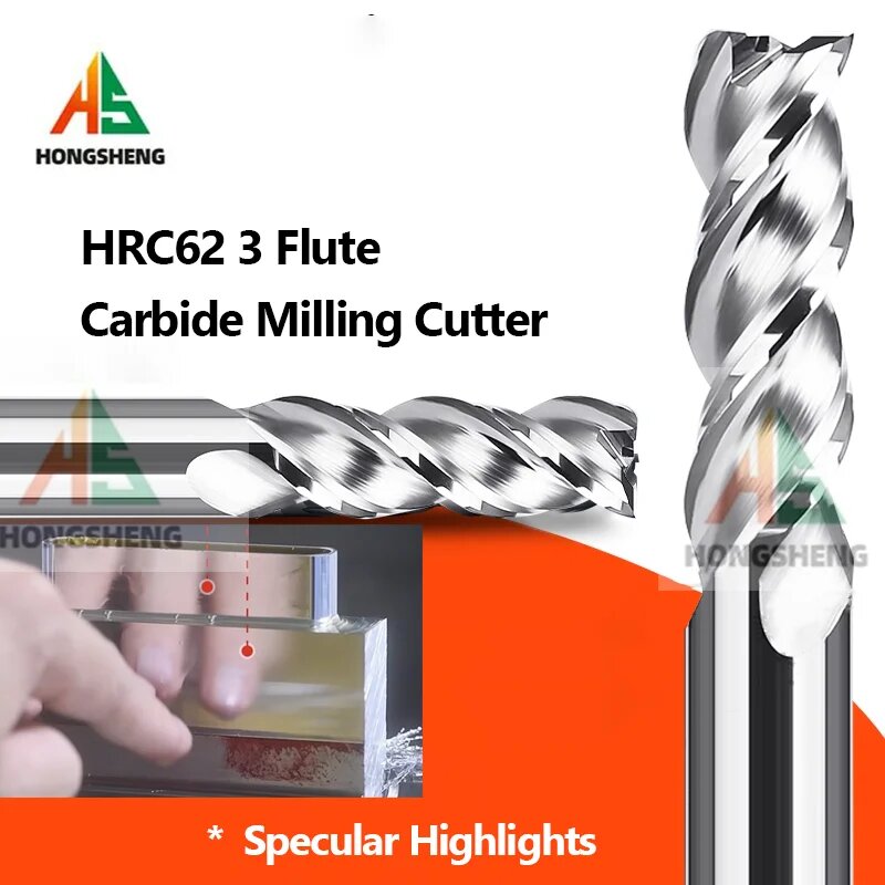 Твердосплавная фреза HRC62, 3-зубая вольфрамовая концевая фреза, инструмент с ЧПУ 1, 4, 6, 8-20 мм для алюминия, стекловолокна, акрила, дерева, меди, пластика 1PCS, 6X18X6X50