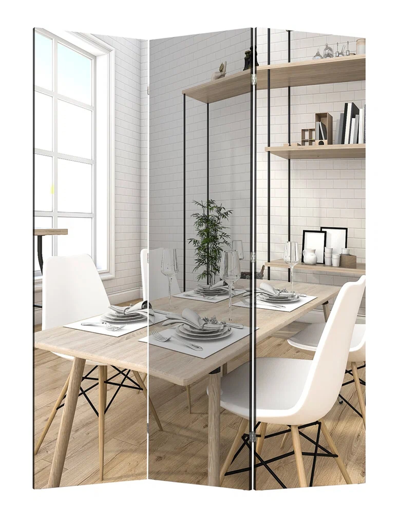 ПВХ ширма перегородка для зонирования Белая гостиная - 3, размер 177х141/47 см